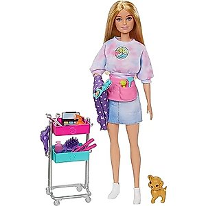 Barbie On-set Stylist Doll & 14 Accessories, Blonde Malibu Fashion Doll with Cart, Smock, Makeup Palette, Puppy & More