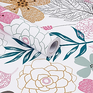 Mecpar Floral Wallpaper 17.71'' x 118'' Perennial Blooms Peel and Stick Vinyl Self Adhesive Removable Waterproof Wallpaper for Bathroom Cabinet Prepasted Decorative