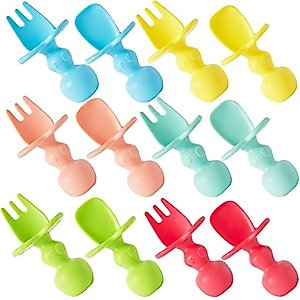 12 Pack Baby Utensils, Silicone Baby Spoons Self Feeding and Baby Forks, Toddler Utensils for Baby Led Weaning, Chewable Utensils First Stage