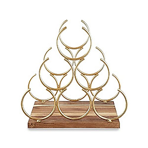 Twine Pyramid Rack, Holds 6 Standard Wine Bottles, Wood Base, Gold, Set of 1,10546