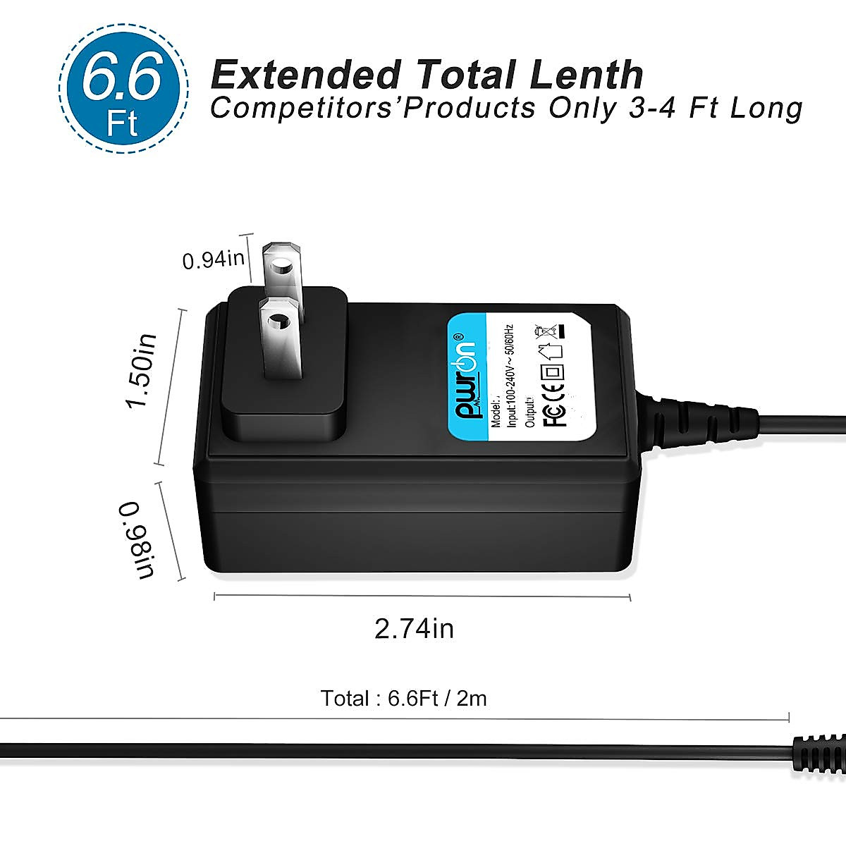 PwrON 6.6 FT 6V AC to DC Adapter for Uniden Handheld Scanner BC72XLT BC246T BC346XT BCD396XT BCD396T BR330T
