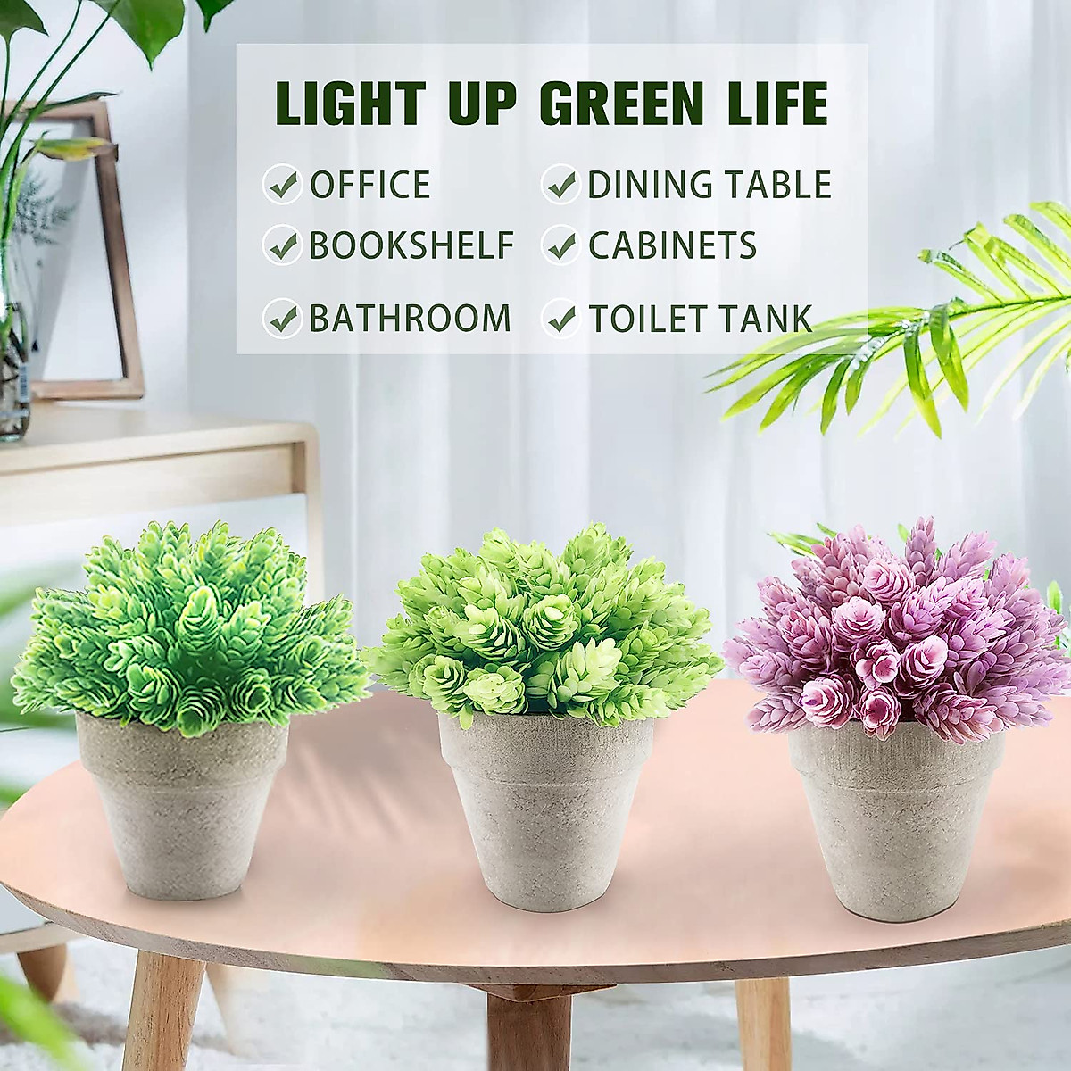 Small Artificial Potted Plants, 3 Pack Mini Fake Plants in Pot for Home Decor Indoor & Outdoor, Faux Plastic Green Grass Ball Greenery Plants for Wedding Farmhouse Shelf Office Tabletop Garden