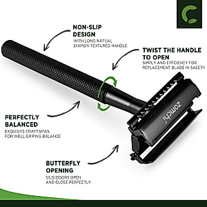 Butterfly Open Razors for Men or Women, Safety Razor with 5 Blades, Shaving Razor with a Delicate Box, Fits All Double Edge Razor Blades(Black)…