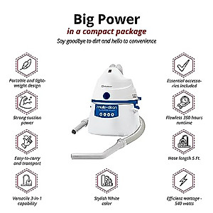 Koblenz WD-380K2B Portable Wet-Dry Vacuum, 3 Gallon 2.0HP w/Adjustable Floor Tool, Designer Series, White-5 Year Warranty