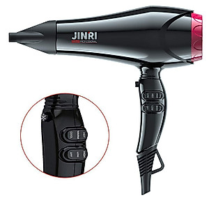 JINRI 1875W Negative Ionic Hair Dryer, Professional Salon Blow Dryer, Low Noise Fast Drying & Powerful AC Motor and Diffuser Comb for Men Women,3 Heat & 2 Speed Settings