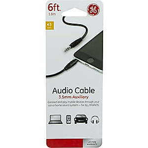 GE 3.5mm Auxiliary Audio Cable 6ft, Black, 33572