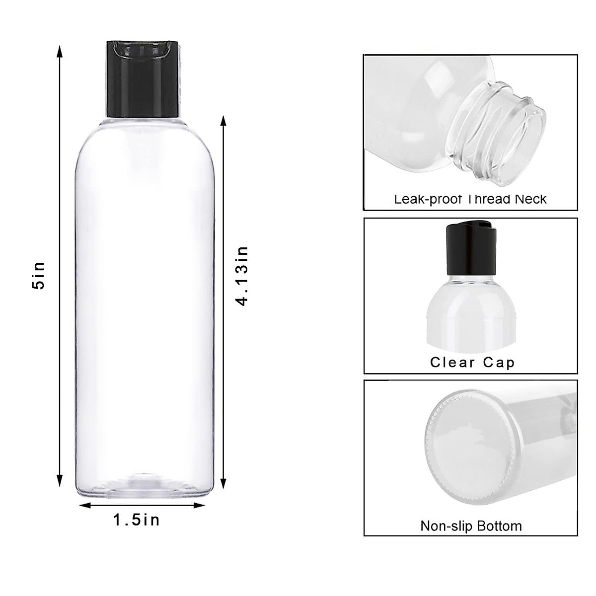 YICTEK 3.4 Oz Clear Empty Travel Bottles with Disc Cap 6 Pcs, 100ml TSA Transparent Plastic Travel Size Bottles and Refillable Travel Containers for Shampoo and Lotion