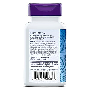 Natrol Mood & Stress 5-HTP 50mg, Dietary Supplement Helps Support a Balanced Mood, 45 Capsules, 11-45 Day Supply