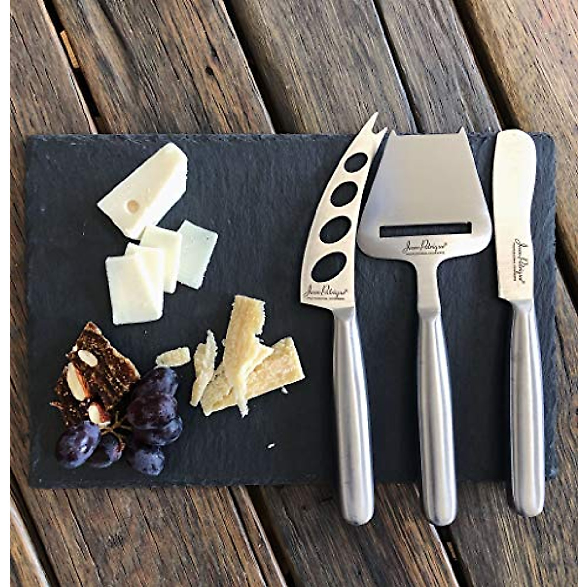 Jean-Patrique Tuscany Slate Cheese Board and Cheese Knife Set - Hand-Crafted Slate Board and 3 Traditional Cheese Knives - Perfect for Charcuterie & Entertaining