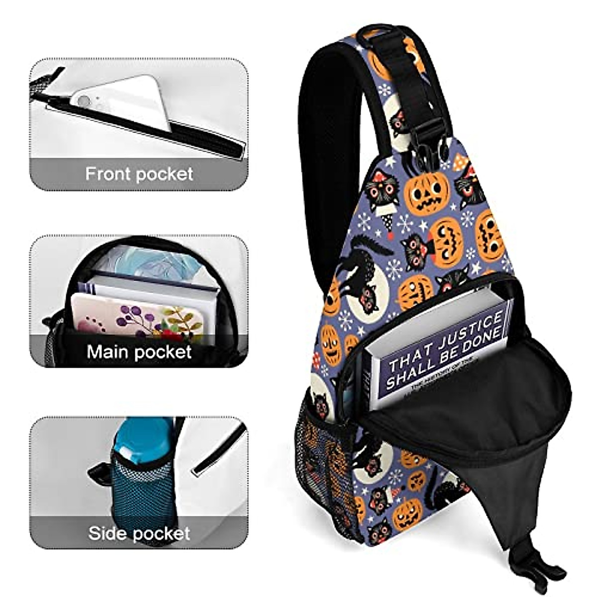 VSOFMY Sling Bag for Men Women Crossbody Sling Backpack Bag for Travel Hiking Daypack Chest Bag Halloween