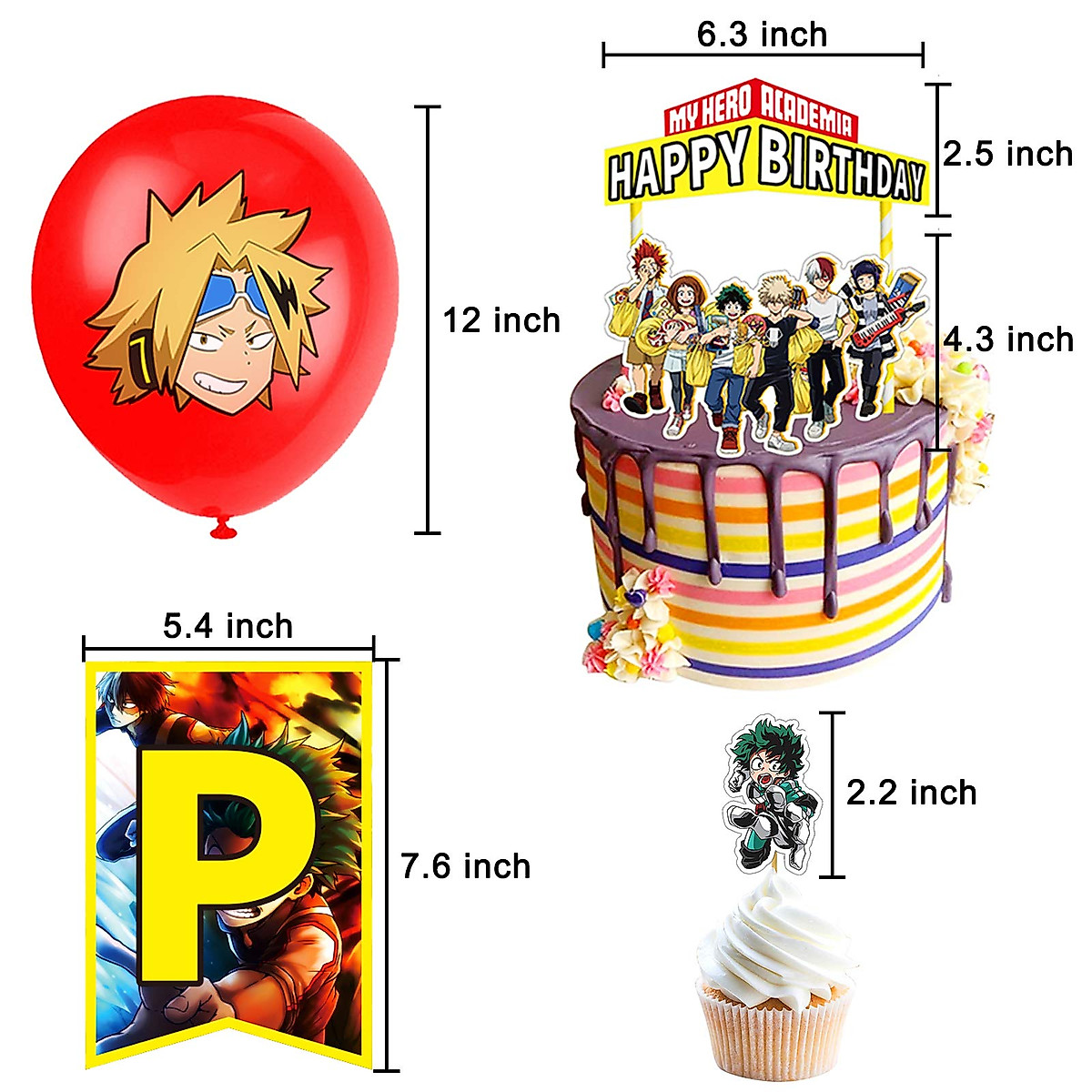 My Hero Academia Party Supplies, Birthday Decorations Set Including Balloons, Banner, Cake Toppers, Cupcake Toppers for MHA Fans Kids, MHA Theme Birthday Party Supplies