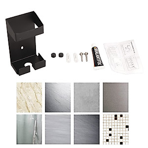 Wall Mount Curling Iron Holder, Stainless Steel Iron Shelves, Hair Tool Holder with Cable Storage and Plug Holders for Bathroom (black)