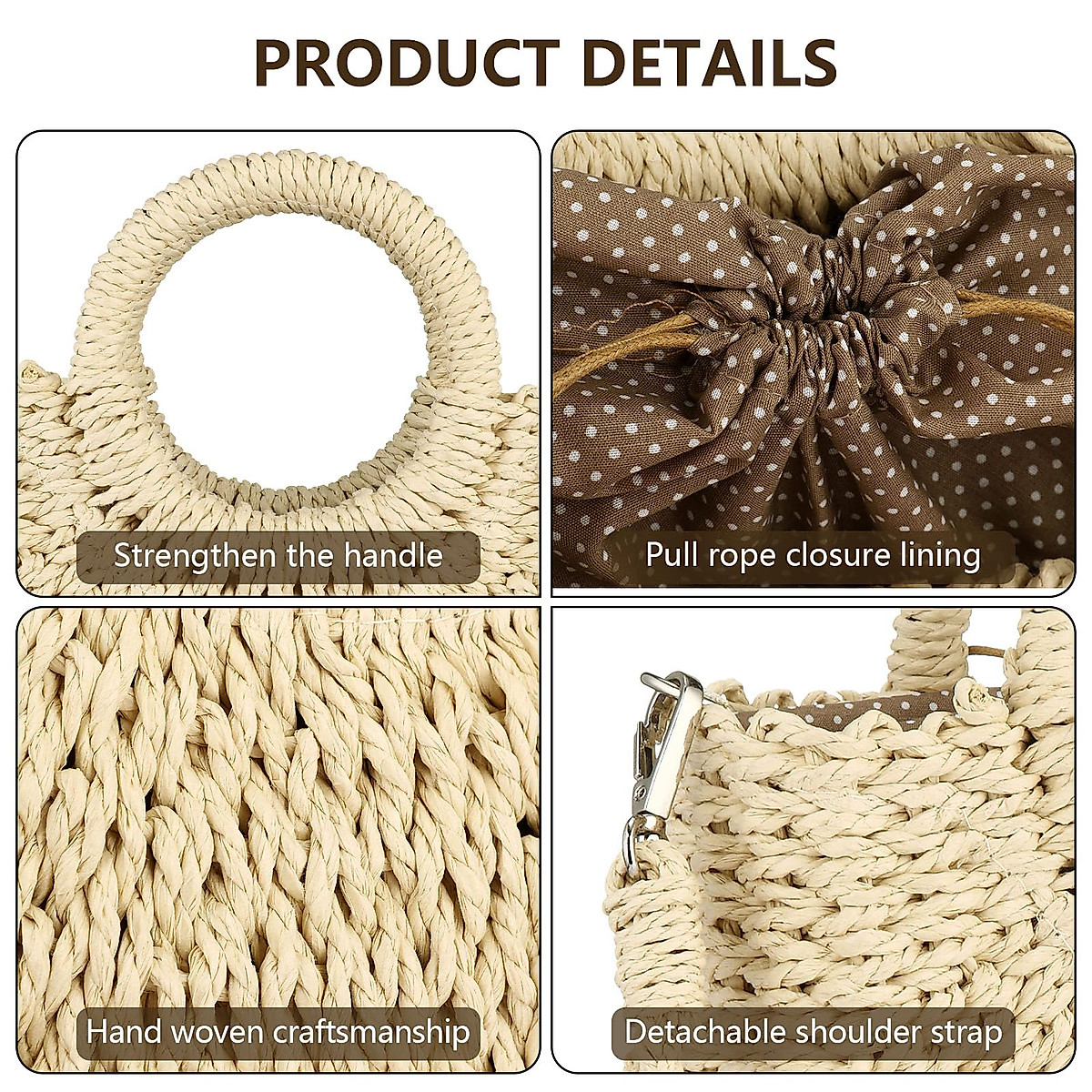FENBEN Women Straw Crossbody Bag Summer Beach Weave Shoulder Bag Rattan (Beige)