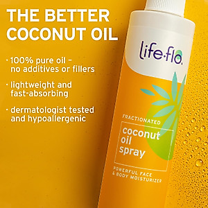 Life-flo Fractionated Coconut Oil Spray, Refined Liquid Coconut Oil for Skin Care, Hair Care, Lightweight Moisturizer, All Skin Types, Hypoallergenic, 60-Day Guarantee, Not Tested on Animals, 8oz