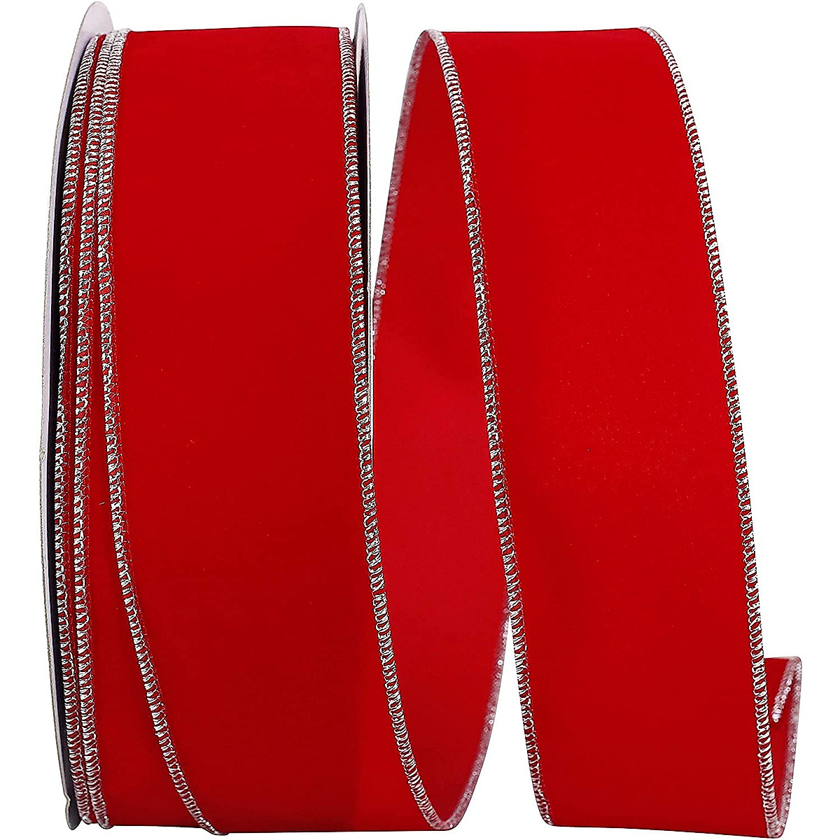 Wired Classic Red Velvet Christmas Ribbon with Silver Edging 2 1/2" - 50 Yards