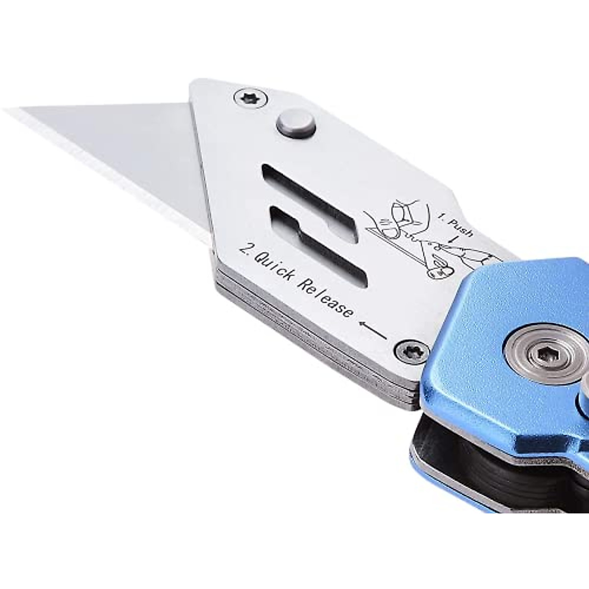 Amazon Basics Folding Utility Knife, Lightweight Aluminum Body with Holster, Light Blue