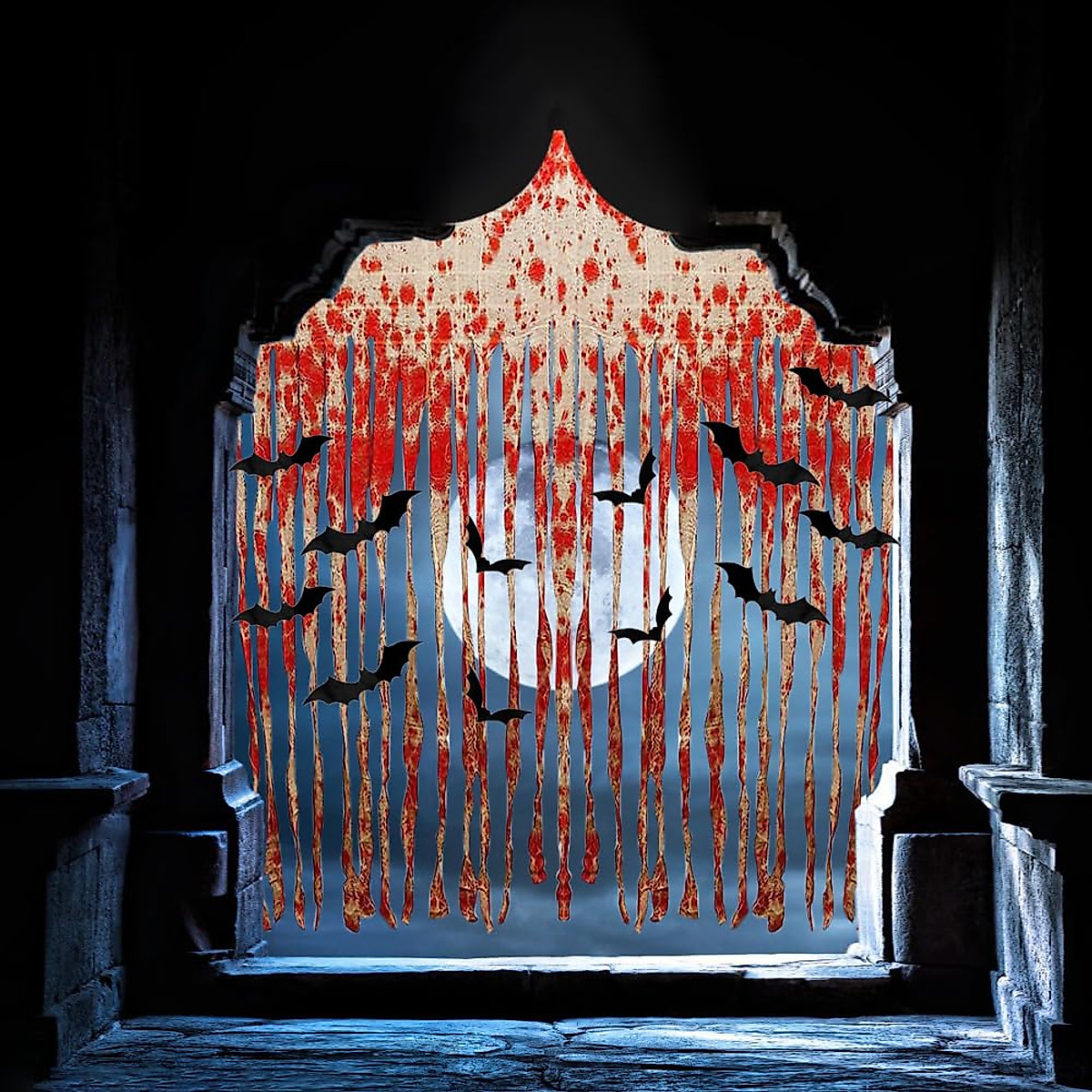 APHRODY 6.5X6ft Halloween Door Decorations, Creepy Red Cloth Hanging Decor Halloween Party for Home Outdoor Indoor, Front Door, Doorway, Entrance, Window