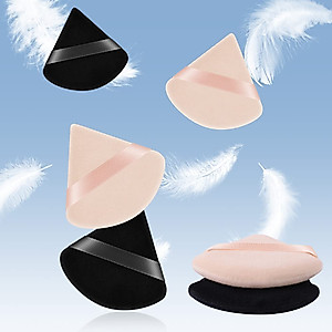 AUAUY 6 PCS Powder Puffs, Pure Cotton Soft Triangle Wedge Makeup Powder Puff for Loose Powder Mineral Powder Body Powder Cotton Velour Cosmetic Foundation Sponge Makeup Tool (3 Black + 3 Skin Colors)