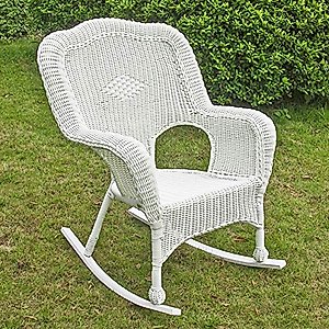 International Caravan Furniture Piece Camelback Resin Wicker Rocker, White