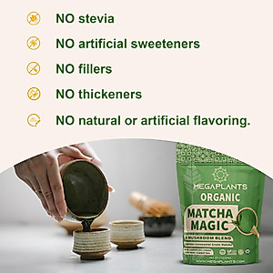 MEGAPLANTS Matcha Magic (50 Servings) | Superfood 5 Mushroom Powder Blend for Focus, Clarity & Energy | USDA Organic | Japanese Ceremonial Grade Matcha | Shade Grown