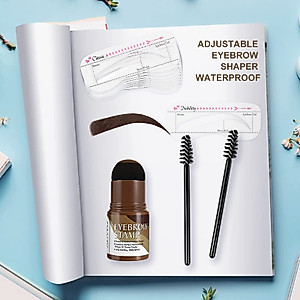 Eyebrow Definer Powder Stamp Makeup with 10 Reusable Stencils Long Lasting Waterproof for Perfect Brow (Dark Brown)