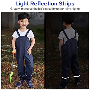 SSAWcasa Kids Rain Pants, Toddler Waterproof Little/Big Boys Girls Pants, Trail and Rain Splash Overalls, Mud Dirty Proof Rain Suspender Trousers (Black, S)