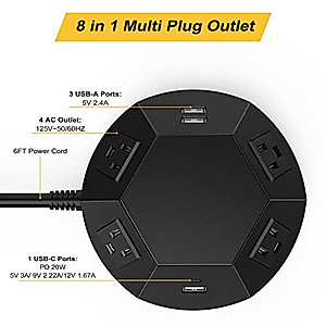 Power Strip Tower with PD 20W USB C Ports, Surge Protector with 4 Outlet and 4 USB Ports, 6.56 FT Extension Cord Power Tower Charging Station for Desk, Home Office, Living Room, Bedroom