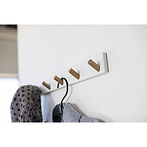 Yamazaki Home Wall-Mounted Saving Coat Hanger-Modern Jacket Holder | Steel + Wood | Hooks, One Size, White