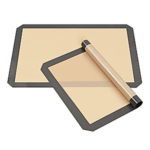 Elyum Silicone Baking Mat, 2 Pack Non-Stick Food Grade Silicone Mat for Baking, Reusable Heat Resistant Half Sheet Baking Mat for Cookies Macarons Bread Pastry (16.5"x11.6", Grey)