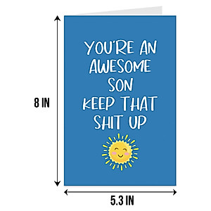 Qiliji Funny Son Greeting Card, Son Birthday Card, Son Graduation Card, You're An Awesome Son Keep That Shit Up