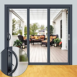 Patio Sliding Door Handle Set with Mortise Lock, Key Cylinder and Face Plate, Full Replacement Handle Lock Set Fits Door Thickness from 1-1/2" to 1-3/4", 3-15/16" Screw Hole Spacing, Black