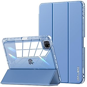 INFILAND Compatible with iPad Pro 11 inch Case (4th,3rd,2nd &1st Gen) 2022/2021/2020/2018, Crystal Clear Both Back & Frame Anti-Yellowing, Pencil Holder, Blue