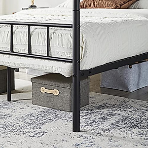 Topeakmart Black Four-Poster Canopy Metal Bed Frame with Headboard and Footboard Sturdy Slatted Structure No Box Spring Needed Queen Size