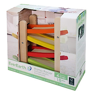 EverEarth Jr. Ramp Racer. Race Track for Toddlers and 4 Wood Cars, Race Car Ramp Set