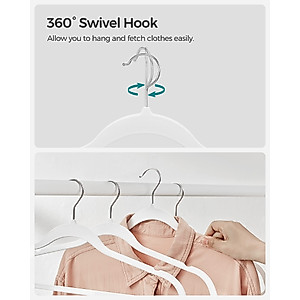 SONGMICS Rubber-Coated Plastic Hangers, 50 Pack Non-Slip Coat Hangers, Space-Saving Slim Clothes Hangers, 360 Degree Swivel Hooks, Shoulder Notches, White UCRP008W05