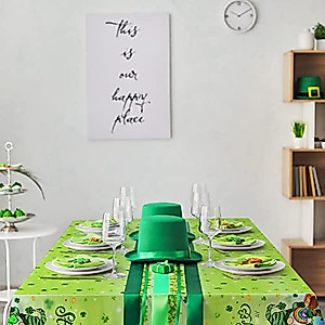HAKOTI 3 Pieces St. Patrick's Day Tablecloth - Lucky Clover Gnome Tablecloth Irish Holiday Party Supplies Disposable Plastic Rectangular Waterproof Table Cover for St. Patrick's Theme Party