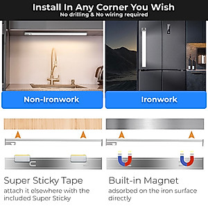 Led Under Cabinet Lights Motion Sensor 3 Colors and Dimmable 34-LEDs Kitchen Under Cabinet Lighting Wireless 1200mAh USB-C 8.46-inch Led Closet Light for Wardrobe, Stairs, Hallway[2 Pack]