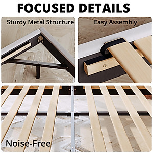 ANCTOR Floating King Bed Frame with Charging Station, Tall Bookcase Headboard, Solid Wood Slats Support, No Box Spring Needed, Easy to Assemble