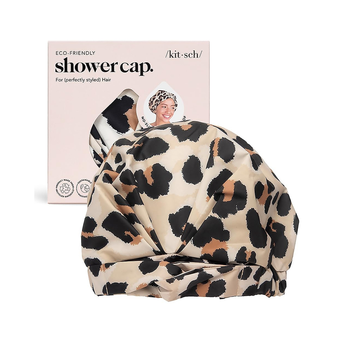 Kitsch Luxury Shower Cap for Women Waterproof - Reusable Shower Cap, Hair Cap for Shower, Waterproof Hair Shower Caps for Long Hair, Non-Slip Cute Shower Cap One Size, Chic Shower Bonnet - Leopard