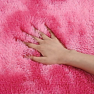 Vocrite Pink Area Rug for Girls Bedroom, Fluffy Shag Rugs for Living Room, Shaggy Furry Fuzzy Faux Fur Rug for Nursery Kids Room, Cute Pink Home Decor for Dorm Playroom 4x6 Ft, Hot Pink