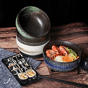 Cteaffee 38 OZ Large Ceramic Ramen Bowls Sets， Japanese ramen bowls, soup bowl, noodle bowls with Spoons and Chopsticks For Salad, Rice, Noodles, Microwave & Dishwasher Safe (Ramen bowl set)