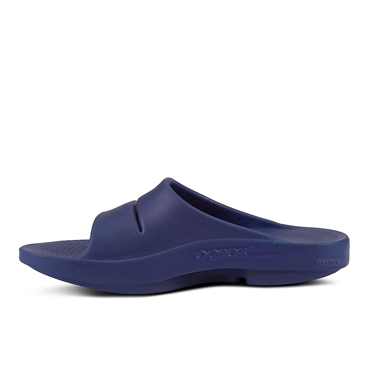 OOFOS OOahh Sport Slide Sandal, Navy White - Men’s Size 10, Women’s Size 12 - Lightweight Recovery Footwear - Reduces Stress on Feet, Joints & Back - Machine Washable - Hand-Painted Graphics