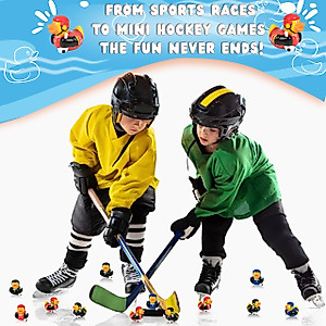 Sports-Themed Rubber Duckies - Rubber Ducky Bath Toy Set, 2" Hockey, Baseball, Football, Basketball, and Soccer Mini Rubber Ducks - Durable Mini Ducks for Kids of All (Hockey - Pack of 12)