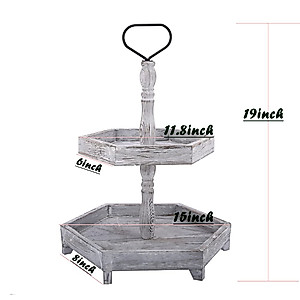 Two Tiered Tray White Farmhouse Decor Trays, Wood Fall Kitchen Decor Tray, 2 Tier Trays Wood Cake Stand Country Decor Tiered Serving Tray Wooden Festival Decorative Tray 19"x15"