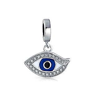Personalize Crystal Amulet Protection Blue Evil Eye Dangle Charm Bead For Women Teen Enamel .925 Sterling Silver Fits European Bracelet