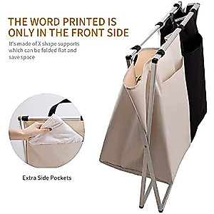 WANYU 125L Laundry Hamper 2 Section Basket Bin Washing Storage Bag Folding Hamper Sorter Aluminum X-Frame Cloth Organizer Durable for Bathroom Home with Carrying Handle (White+Grey)