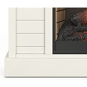 Bridgevine Home Electric Fireplace Mantel with Accent Wood Shelf and Surround, Realistic Logs and Flame Effect, Fireplace TV Stand, Adjustable LED Electric Heater with Remote Control, 48 Inch, White