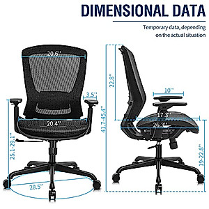 ELABEST Mesh Office Chair,Ergonomic Computer Desk Chair,Sturdy High Back Task Chair - Adjustable Lumbar Support & Armrests,Tilt Function,Swivel Wheels,Comfortable Wide Seat,Executive Home Office Chair