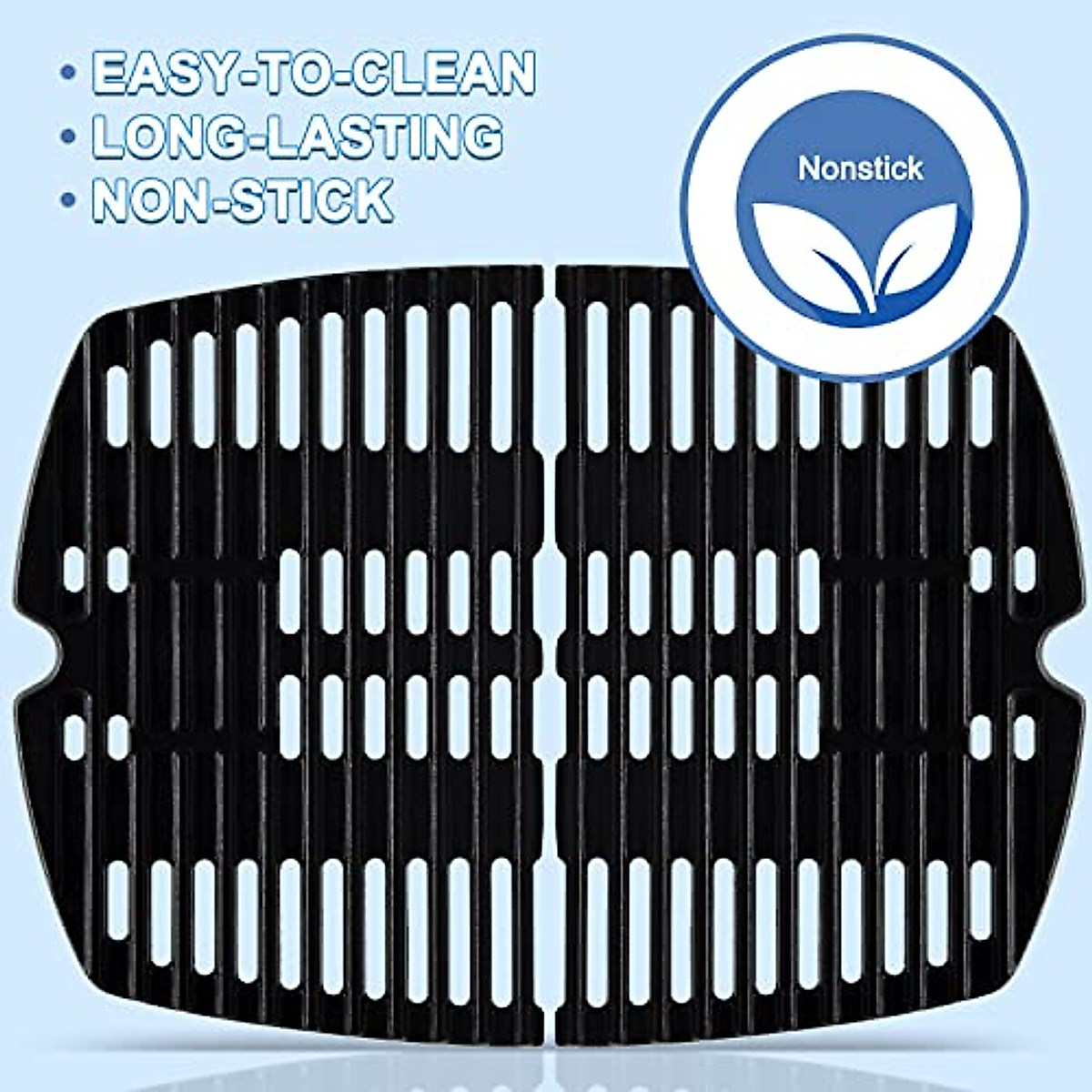 Adviace 6558 Cast Iron Griddle Plate and 7644/7582 Cast Iron Grill Grates for Weber Q100, Q120, Q140, Q1000, Q1200, Q1400 Grill Parts Accessories, 12.6 x 8.6 Inch Griddle, 17 x 12.7 Inch Grates.