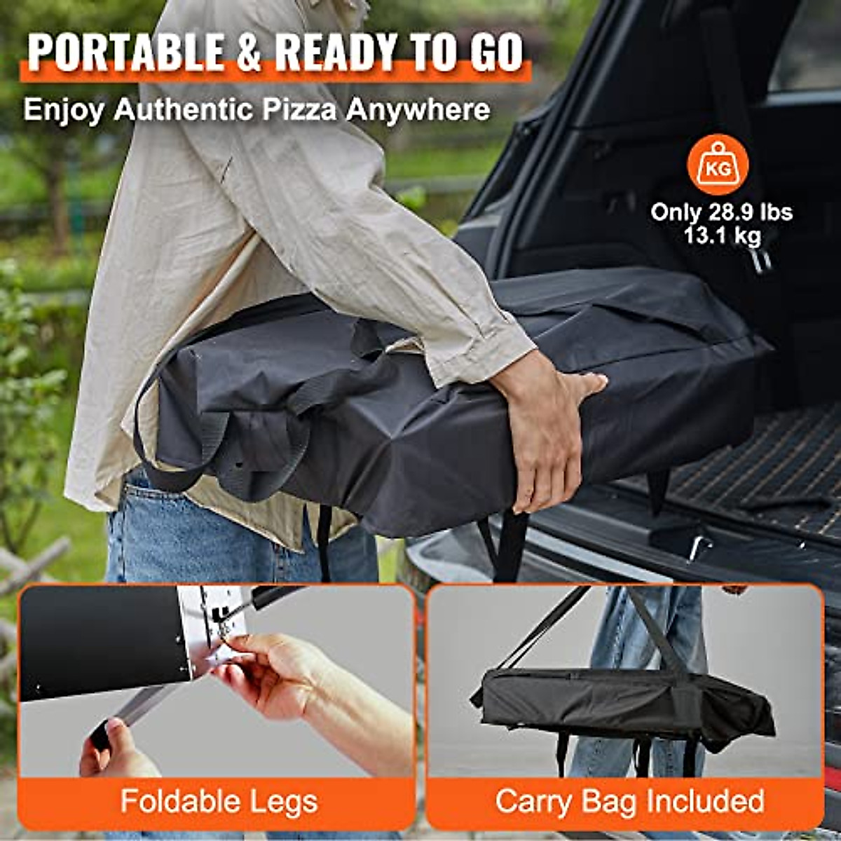 VEVOR Multi-fuel Outdoor Pizza Oven, 12-inch Gas & Wood Fired Pizza Maker with Auto Rotatable Stone, Portable Pizza Ovens for Outside Backyard Camp, Carry Cover, Shovel, CSA Certified, Black